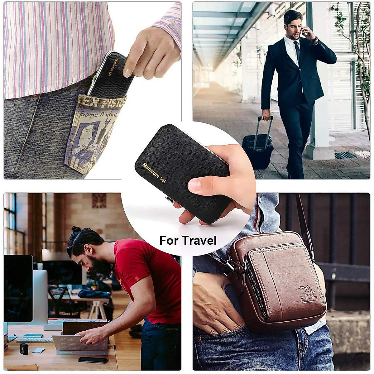 Manicure Set, Travel Mini Nail Clippers Kit Pedicure Care Tools, 10pcs Stainless Steel Grooming kit (Black)
