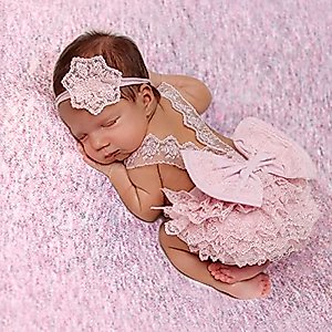 Newborn Photography Outfits Girl Newborn Photography Props Lace Romper Newborn Baby Photo Shoot Outfits Girls Photo Props YLSTEED (Strap Style - Pink)