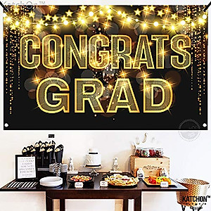 XtraLarge, Congrats Grad Banner - 72x44 Inch, Black and Gold Graduation Decorations 2023 | Graduation Banner for Class of 2023 Decorations | Graduation Backdrop for Graduation Party Decorations 2023