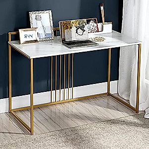 FurnitureR Computer Desk with Metal Frame 47.2 inches Home Office Writing Table Modern Design Work Space, White