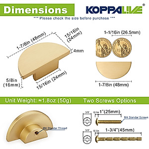 KOPPALIVE 5 Pack Solid Brass Dresser Drawer Pulls,Semicircle Kitchen Cabinet Knobs and Handles, Gold Knobs for Cabinet and Drawer, Modern Copper Furniture Handles, Brushed Finish Furniture Hardware