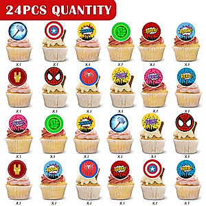 Superhero Cupcake Topper Birthday Party Favor, Superhero Cup Cake Decorations Supplies Finger Rings Gift for Anime Fans Kids (Superhero)
