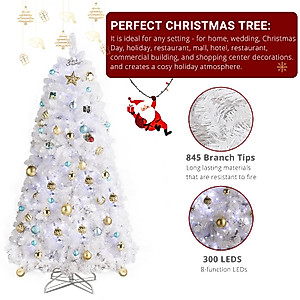 6ft Premium White Prelit Artificial Christmas Tree,Artificial Xmas Decoration Tree,Artificial Spruce Hinged Christmas Tree,Pre-Lit Artificial Xmas Tree,with Lights,for Home Office Party Decorations
