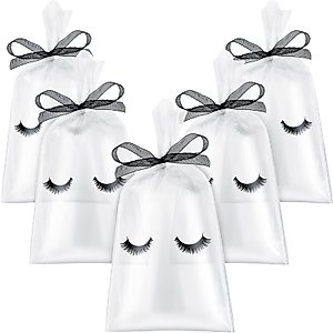 100 Pieces Eyelash Aftercare Bags Lash Bags Eyelash Packaging Bags Makeup Aftercare Bags Cosmetic Clear Empty Bag Mini Cosmetic Bags with a Hard Yarn Ribbon for Women,5 x 9 Inch(Black)