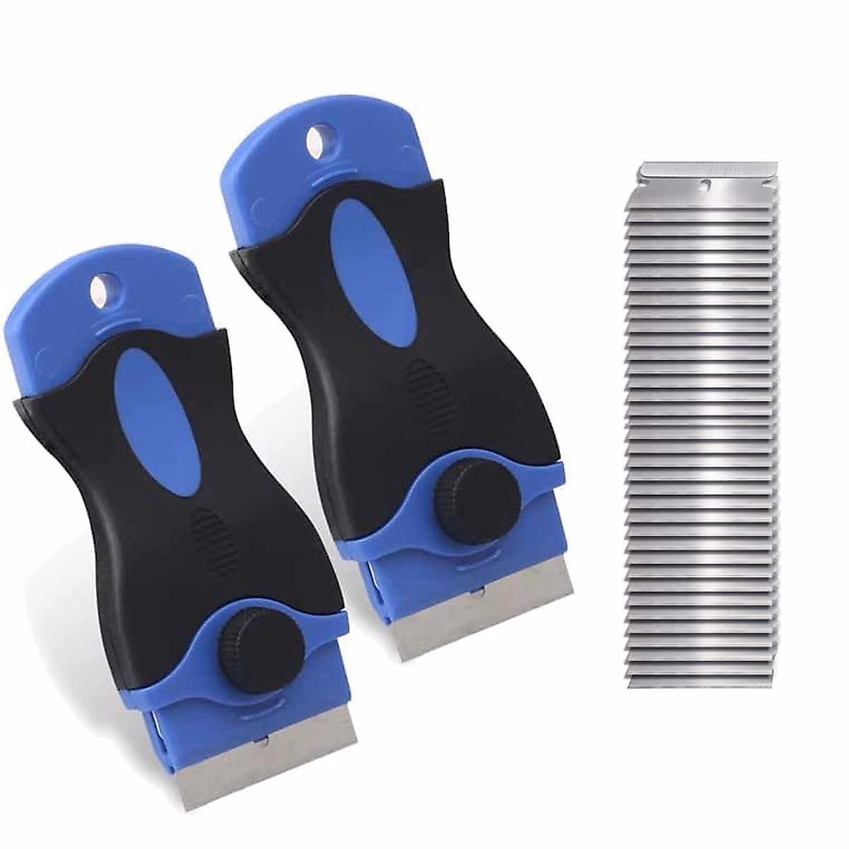 2PACK Razor Blade Scraper Tool with 30Pcs Stainless Steel Blades for Glass Stovetops Cooktop Ceramic Metal Tape Paint Glue Stickers Removal Tool Window Spatula Decal Quickly Remover without Scratch