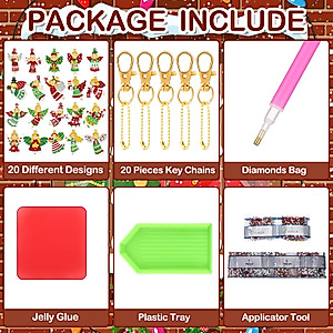 Tondiamo 20 Pcs Christmas Diamond Painting Keychain Kits 5D DIY Diamond Art Pendants Double Sided Hanging Key Chains for Christmas Party Decoration DIY(Angels Style)