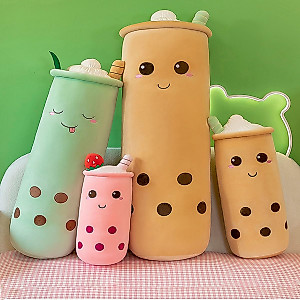 Werdast Boba Plush Stuffed Bubble Tea Pillow Soft Adorable Plushies Toys (Pink,15.6inches)