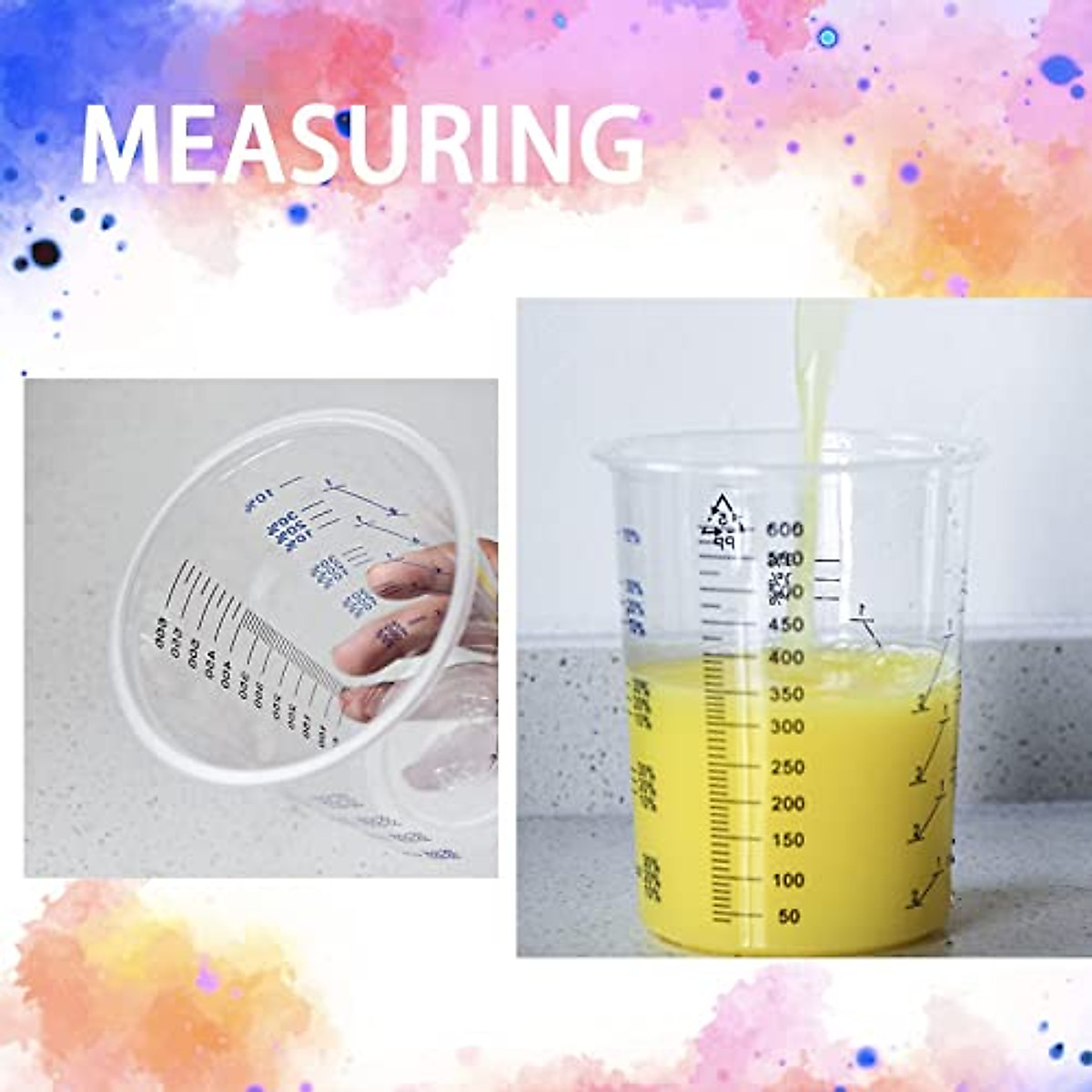 FEXIA 50-Pcs Resin Mixing Cups 600ml (20oz) Disposable Measuring Cups Plastic Measuring Cups for Art Epoxy Resin Supplies Kits Complete Set Molds Liquid Silicone Mica Powder Cooking Baking