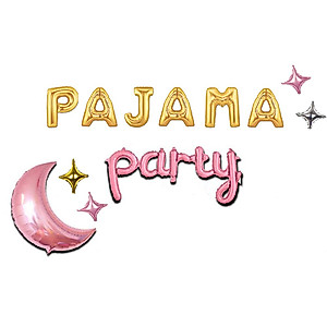 PAJAMA PARTY Decorations,PAJAMA Party Balloons for Girls PJ Mask Themed Banner for Pajama Slumber Sleepover SPA Spahhh Birthday Bday Bridal Hen Adult Party Supplies 14PCS of Qinsly (Gold, PAJAMA)