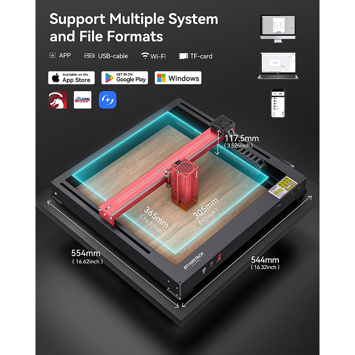 ATOMSTACK Pro Series Laser Engraver, Unibody Laser Cutter and Engraving Machine, 600mm/s High Speed Laser Engraver for Wood and Metal, Acrylic, Glass, etc.(24W-A24 Pro)