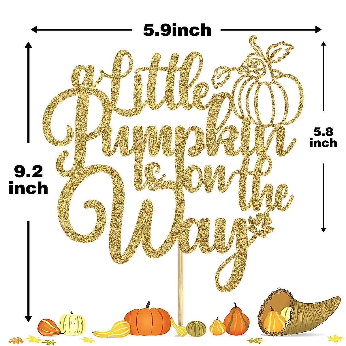 A Little Pumpkin is On The Way Cake Topper, Welcome Little Pumpkin Cake Decor, Fall Autumn Baby Shower/Halloween Thanksgiving Baby Gender Reveal Party Decorations Supplies, Gold Glitter
