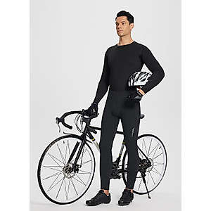 BALEAF Men's Thermal Cycling Pants, 4D Padded Winter Bike Tights Fleece Lined Bicyble Riding Leggings Black L