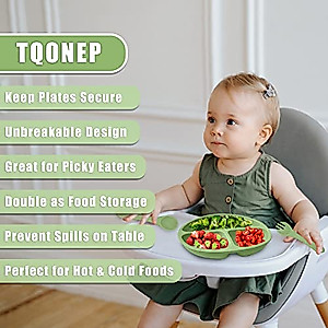 TQONEP 12 Pack Suction Plates for Babies & Toddler,Divided Plate Set,Silicone Suction Cup Plates for Babies with Fork and Spoon，Baby Plates with Suction,Toddler Plate Utensils Set