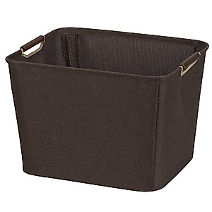 Household Essentials 601 Medium Shelf Basket with Wood Handles | Multi-Purpose Home Storage Bin | Brown Coffee Linen