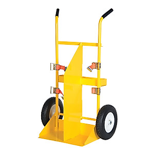 Vestil CYL-E Steel Cylinder Torch Cart with Pneumatic Wheels 23 in. x 34-1/2 in. x 57 in. 500 Lb. Capacity Yellow