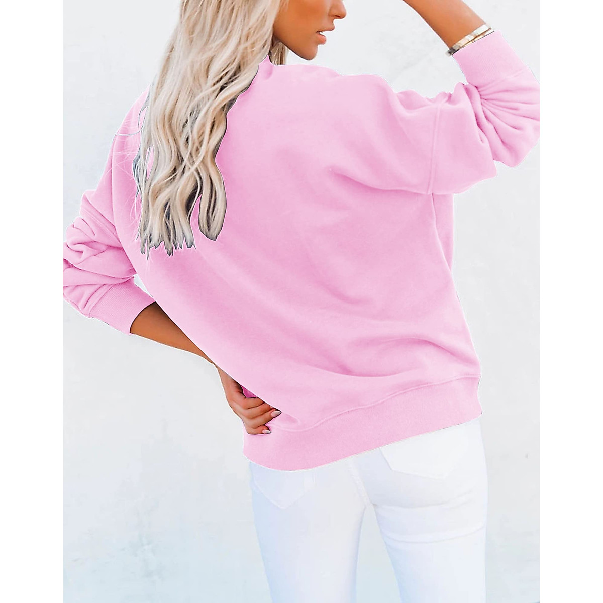 Orchidays Women's Mock turtleneck Long Sleeves Sweatshirts Casual Basic Lightweight Top Loose Fit Rib Pocketed Pullover (Pink,Large,US,Alpha,Adult,Female,Large,Regular,Regular)