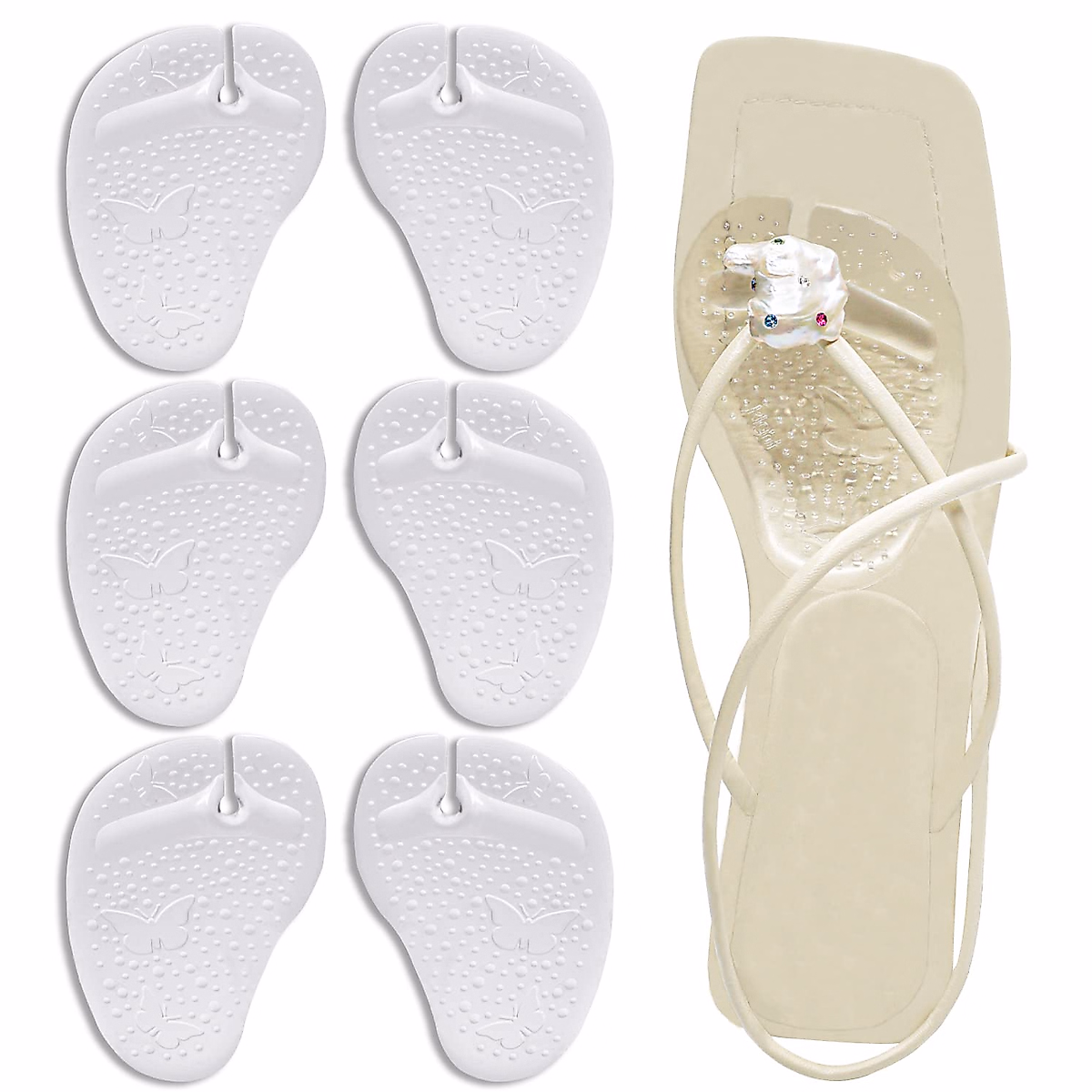 Urwalk Gel Metatarsal Pads for Thong Sandals Flip-Flops, 3 Pairs Self-Adhesive Forefoot Pads, Anti-Slip Ball of Foot Cushion Insoles for Women and Men, All Day Pain Relief ( Transparent)