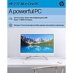 HP All-in-One PC Desk Computer, 21.5" Full HD Micro-Edge Display, AMD Ryzen 3 Processor, AMD Radeon Graphics, 8 GB SDRAM, 256 GB SSD, Windows11 Home OS, MU-MIMO, Bluetooth, and Wi-Fi (22-dd0032, 2022)