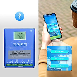 AISINILALAO Wind Solar Hybrid Charge Controller, 3000W 12V/24V/48V Wind Solar MPPT Charge Boost Controller with LCD Display Universal for Off Grid Wind Solar Hybrid System(Blue),48v