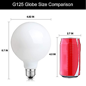 OMAYKEY 12W Dimmable Large LED Globe Bulb 85W Equivalent 850 Lumens, 2700K Warm White E26 Medium Base, Vintage Edison G125 Large Globe Milky Glass LED Filament Light Bulb, Deep Dimming Version