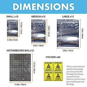 Open Top & Resealable Antistatic Bags ESD Shielding Bag with Anti-Static Labels for Hard Drive SSD HDD Motherboard Video Card RAM Electronic Devices (Pack of 40) (Assorted Sizes)