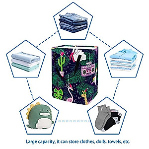Christmas Hat Dinosaur Flamingo Unicorn Swan Cactus Print Collapsible Laundry Hamper, 60L Waterproof Laundry Baskets Washing Bin Clothes Toys Storage for Dorm Bathroom Bedroom