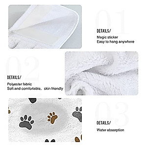 ALAZA Animal Paw Dog Footprint Hanging Kitchen Towel 2 Pack,Soft Quick Drying Coral Velvet Hand Towels with Loop for Bathroom Kitchen Washcloth Absorbent Tie Towel
