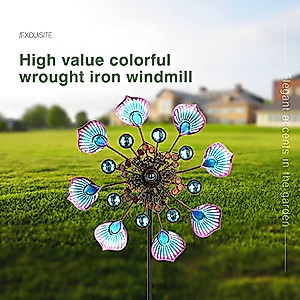 QMCAHCE Peacock Tail Plugin Wind Spinner Windmill 360 Swivel Outdoor Garden Metal Wind Spinner Yard Decor for Patio/Lawn/Garden Windmill Decoration (Blue)