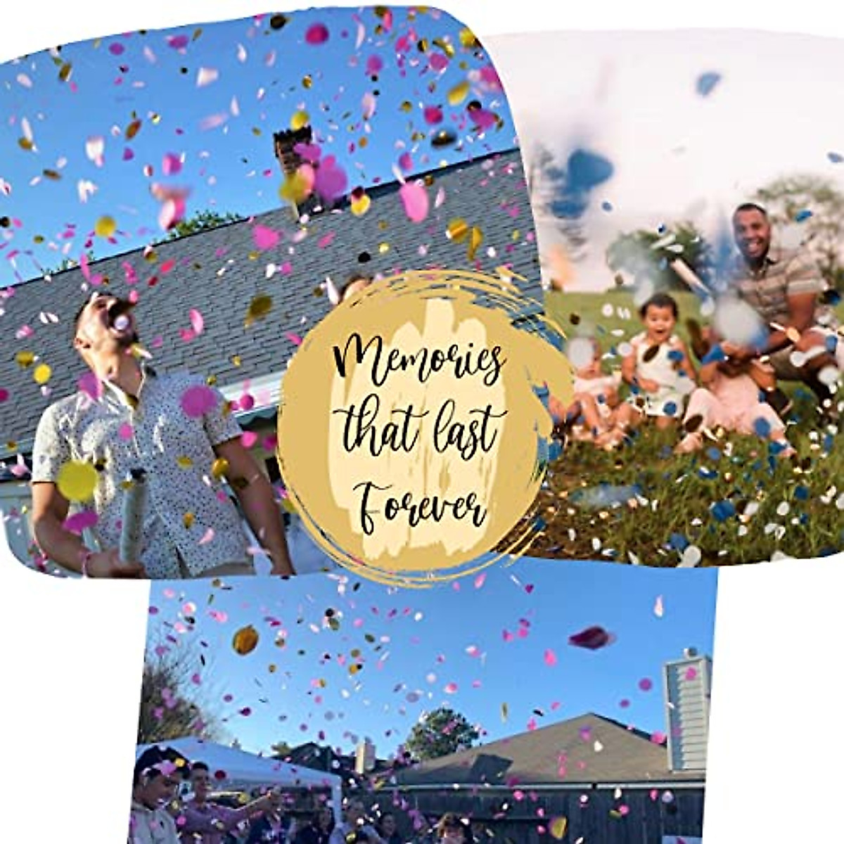 Gender Reveal Confetti Cannon - 2 Blue/Gold 2 Pink/Gold Poppers - Gender Reveal Party Supplies - Confetti Sticks - Gender Reveal Stickers 40 pcs (20 Girl 20 Boy)