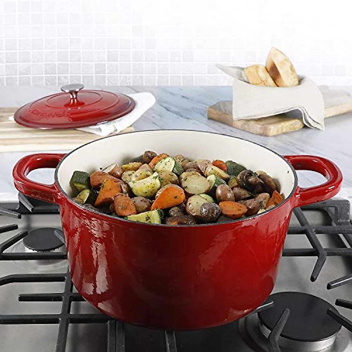 Crock-Pot Artisan Round Enameled Cast Iron Dutch Oven, 7-Quart, Scarlet Red