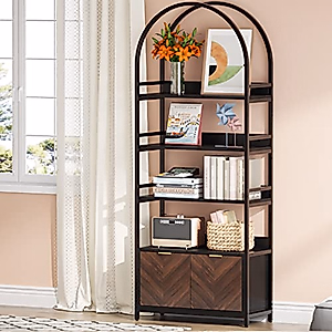 LITTLE TREE 75.9 Inch Arched Bookshelf Etagere Bookcase with Cabinet Door for Living Room