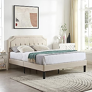 VECELO Upholstered Platform Bed Frame with Adjustable Headboard, Wooden Slats Support, No Box Spring Needed, Modern Style, Full Size