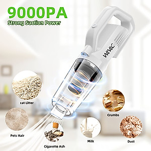 WLVLC Handheld Vacuum Cordless Rechargeable 9000PA Portable Handheld Vacuum Cleaner for Car Vacuum Cordless Rechargeable Powerful Cyclonic Suction Car Vacuum Cleaner Pet Pair Home 小卖清货，大卖请放过