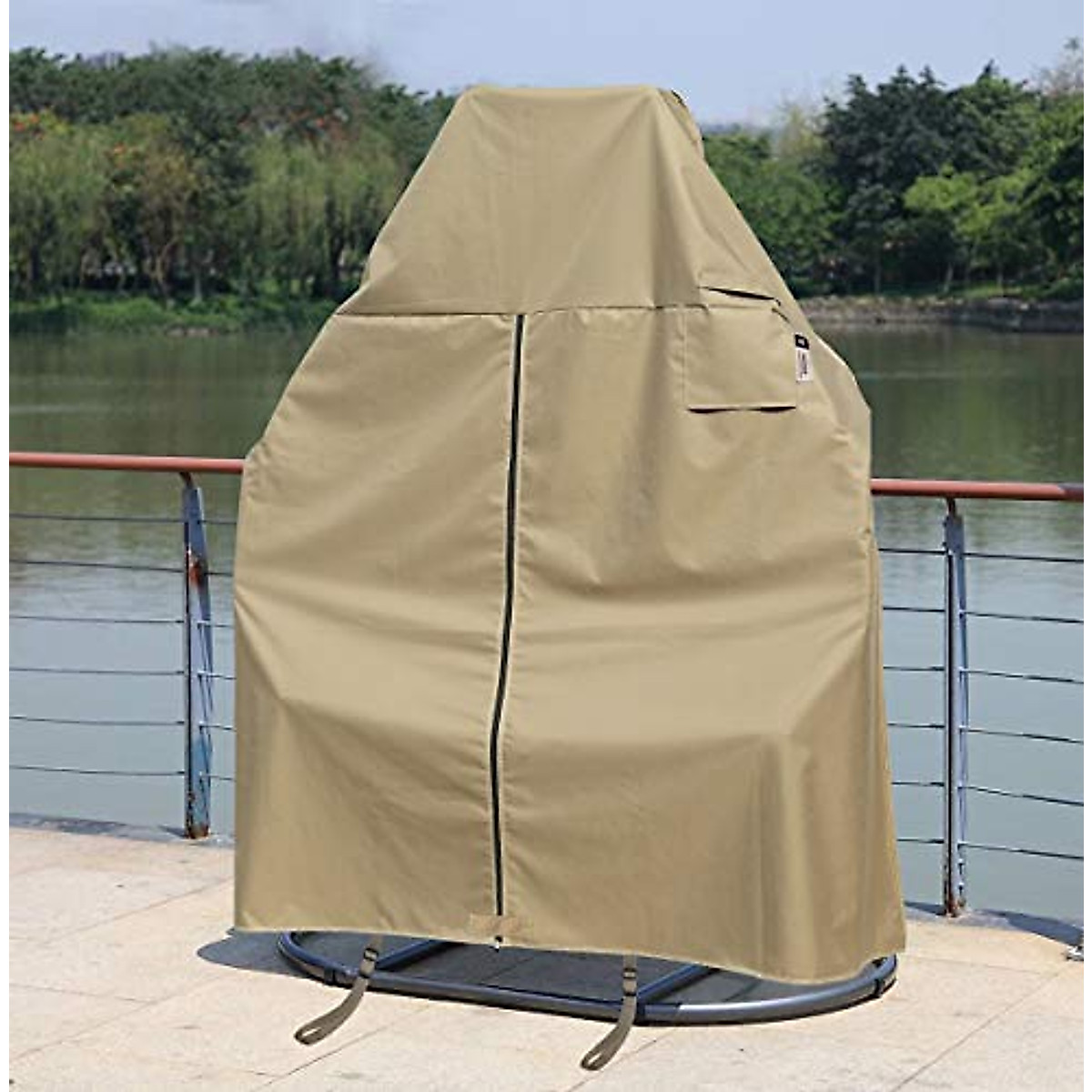 Flexiyard Patio Egg Chair Cover with Adjustable X-Lock System and Zipper, Easy On Easy Off, Heavy Duty 100% Waterproof 600D Oxford Hanging Swing Chair Winter Cover