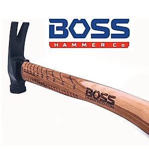 Boss Hammer Premium 4340 Steel Rip Claw Hammer with Tough Tennessee Hickory Handle - 18 oz, Cerakote, Rip Claw Design, Smooth Faced - BH18STHI16S