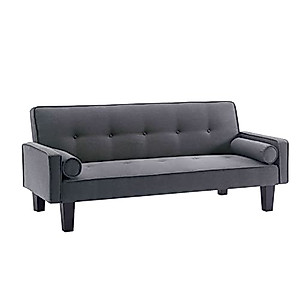 Cotoala Modern Love Seat Sofa, Button Tufted Fabric Couch with 2 Pillows for Home, Living Room, Gray