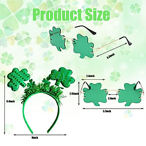 eyigylyo St. Patrick's Day Shamrock Headband with Shamrock Glasses Set, Irish Shamrock Hairband Green Clover Boppers Headwear for Women Girls Kids St. Patrick's Day Costume Accessories