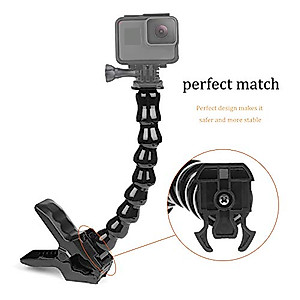 Gopro Accessories, Adjustable gooseneck Jaws Flex Fixture Bracket Compatible with GoPro Hero 11/10/9/8/ 7, Fusion, Hero (2018), 6, 5, 4, Session, 3 +, 3, 2, 1, Xiaomi Easy，DJI Osmo Camera
