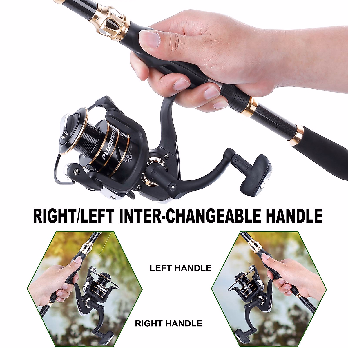 PLUSINNO Fishing Rod and Reel Combos and Fishing Tackle Backpack Storage Bag,Carbon Fiber Telescopic Fishing Rod with Reel Combo,Fishing Gear Bag,Water-Resistant Fishing Backpack with Rod Holder