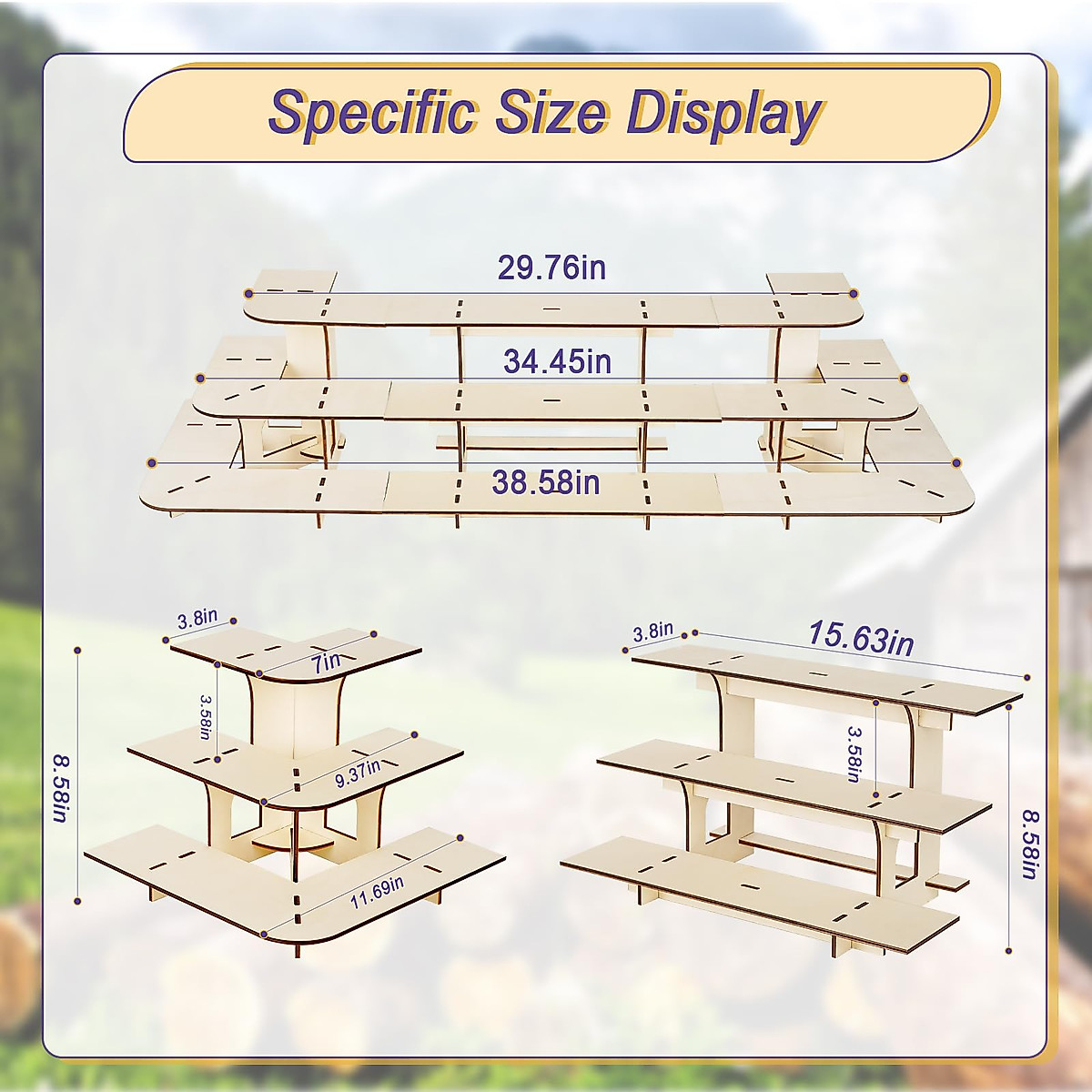 Flenpptly Retail Display Shelves Display Stand Retail Table Wooden 3 Tiers Display Rack Portable Shelf Rack for Retail Counter Top Craft Shows Farmers Market Tradeshows (2 Corner+1 Straight)