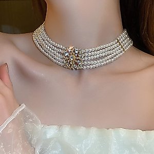 fxmimior Pearl Gold Flower Vintage Wedding Accessories Women Necklace Sexy Elegant Jewelry Choker Bar Wear