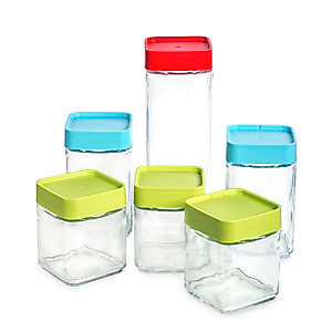 Eco-Friendly Glasslock Food Storage Block Canister Square 6 Container Set with Stackable Screw type Lids