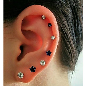 Briana Williams 16g 3mm Black Cubic Zirconia Triple Forward Helix Ear Cartilage Tragus Studs Earrings Lip Piercing 6mm Bar 4pcs