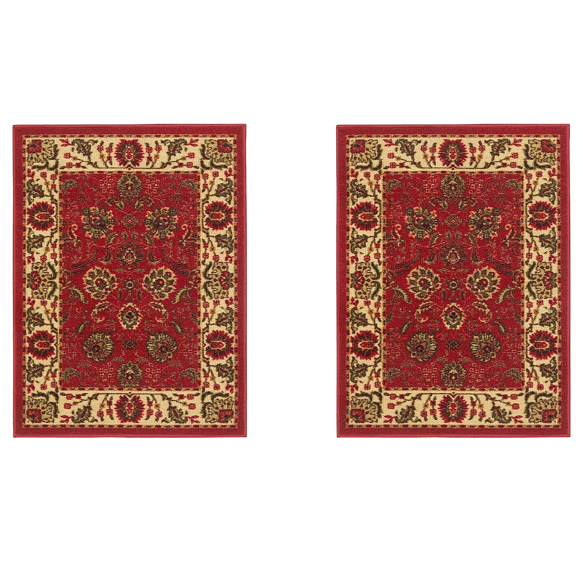 Machine Washable Ottohome Collection Non-Slip Rubberback Oriental Design 2x3 Pack of 2 Indoor Area Rug for Entryway, Bedroom, Kitchen, Bathroom, 2'3" x 3' - Pack of 2, Red