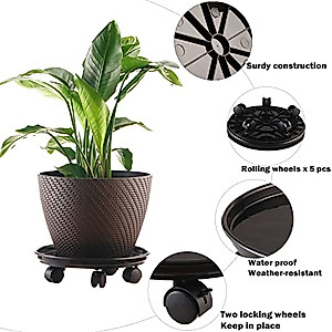 5 Packs Large Plant Caddy with Wheels 15&quot; Rolling Plant Stands Heavy-duty Plastic Plant Roller Base Pot Movers Plant Saucer on Wheels Indoor Outdoor Plant Dolly with Casters Planter Tray Coaster Black