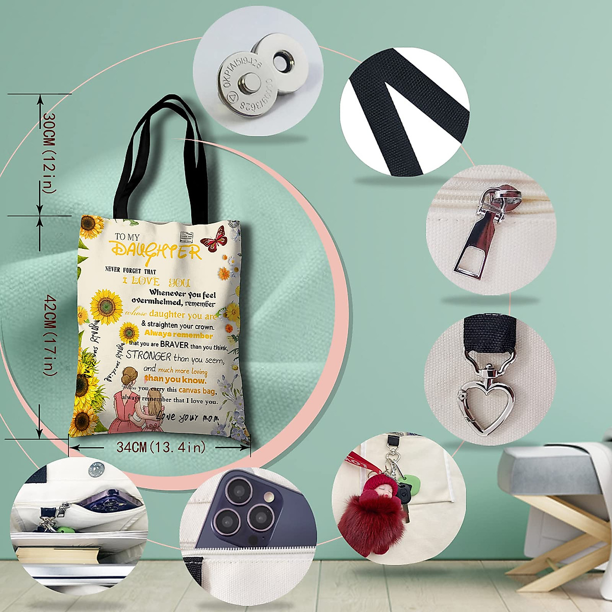 YuetWay cotton canvas tote bag women shopping tote bag holiday gift, casual reusable