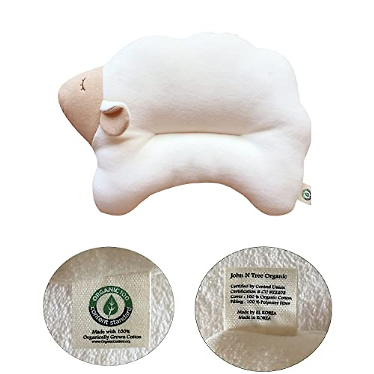 Super Soft Organic Cotton Baby Pillow, Machine Washable, Travel, Small Toddler Pillow (Cloud Lamb) 15.3 x 8.3 inches