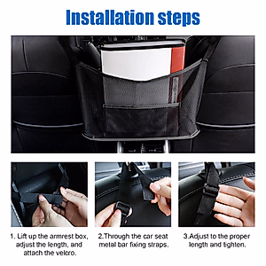 Ziciner Car Net Pocket Handbag Holder, Organizer Mesh Bag Between Two Seat, Driver Storage Netting Pouch for Handbag Purse, Barrier of Backseat Pet Kids, Car Accessories for Women Men (Black)