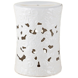 FAIRAH Decorative Ceramic Garden Stool, Hollowed Out Auspicious Clouds Pattern Shoe Changing Stool Drum Stool, Suitable for Outdoor Garden, Living Room, Balcony, Etc. (Color : White)