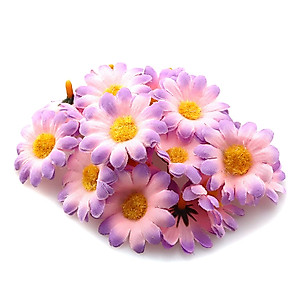 RLECS 100PCS 40mm Artificial Daisy Purple Silk Daisy Gerbera Flowers Head Sunflower for Party, Wedding, Art Hall, Office, Shop, Home, Garden Decoration